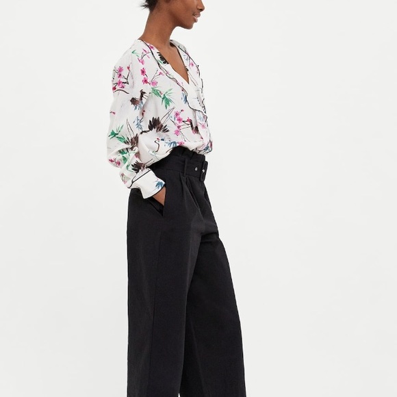 Zara | Tops | Zara Print Blouse With Ruffle | Poshmark